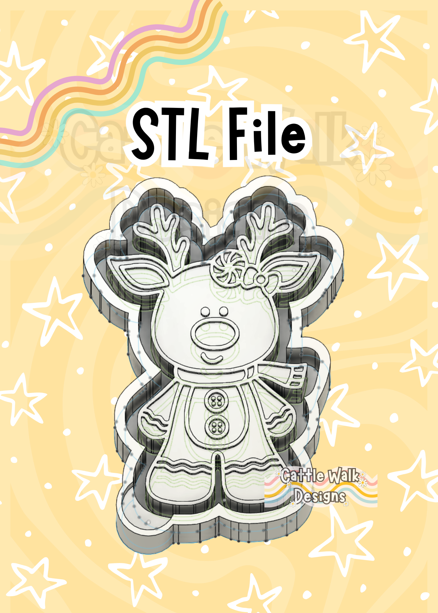 Gingerbread Reindeer STL File - Christmas Freshie Mold Design – Cattle ...