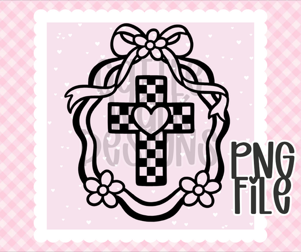 Checkered Cross PNG with Bow Frame | Coquette Christian Design | Bold ...
