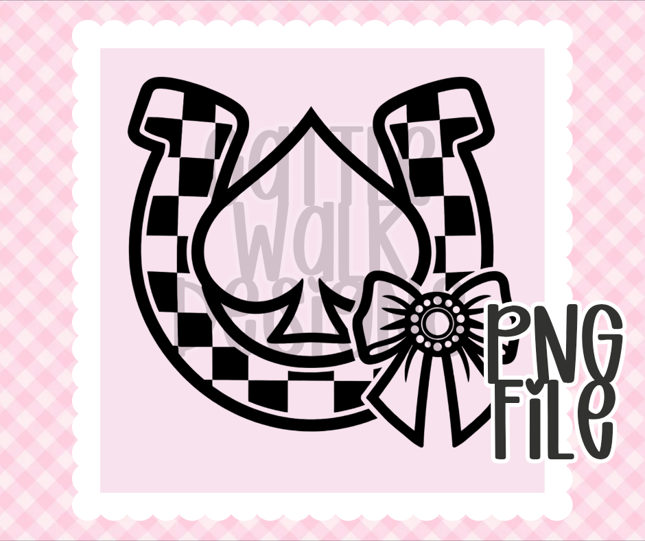 Checkered Horseshoe PNG with Spade & Bow | Bold Black & White Outline ...